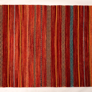 Indian Red Striped Kilim Rug, Vintage Bohemian Room Decoration, Indian ...