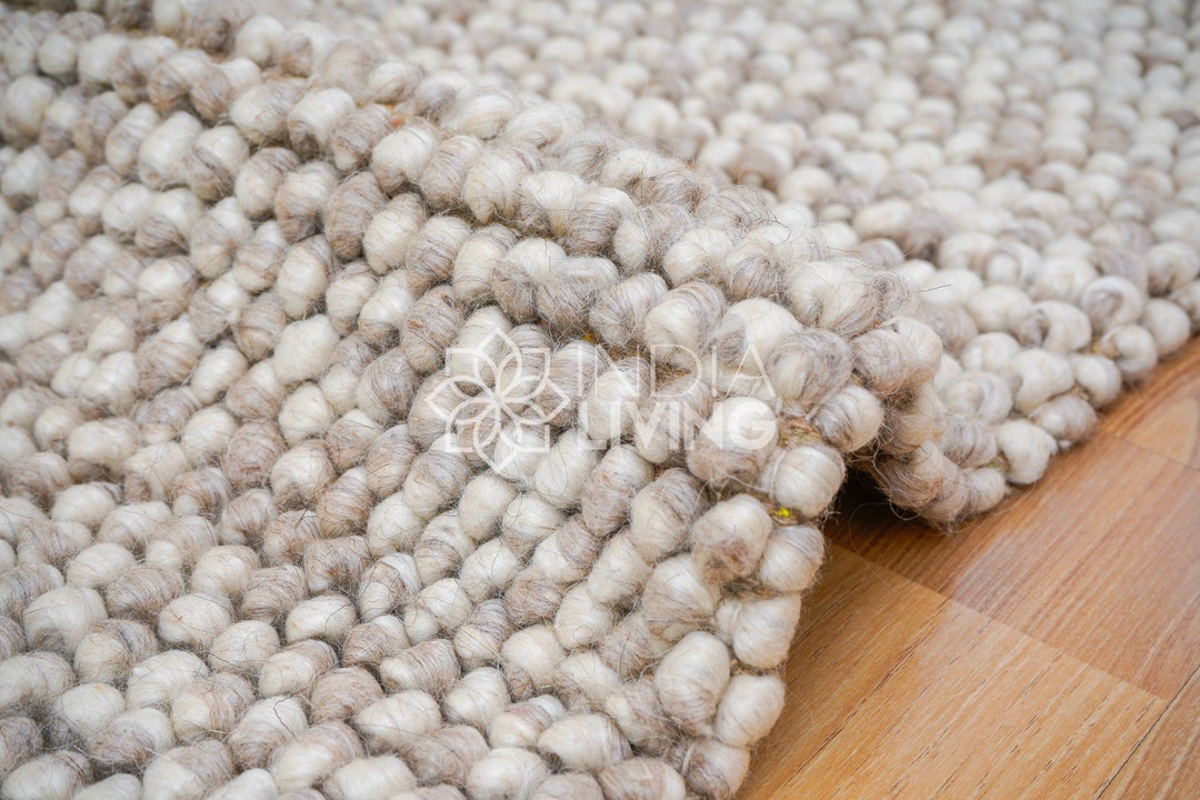 Custom Beige Mix Chunky Looped Wool Rug, Scandinavian Decor, Indoor ...