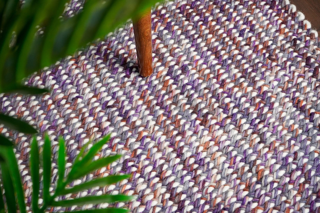 Hand Woven Purple Chunky Loop Indoor Wool Rug, Handmade Cozy Felted Wool Rug, High Pile, Custom ...