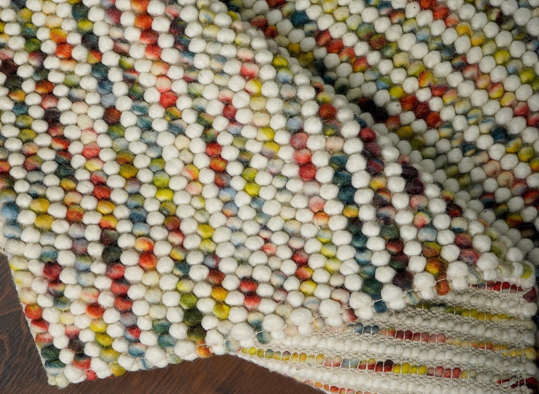 Colourful Striped Chunky Loop Indoor Wool Rug Custom Made Hand Knotted ...