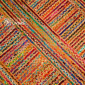 Multi Chindi Striped Jute Rag Rug - Handcrafted Sustainable Home Decor ...