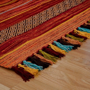 Indian Red Striped Kilim Rug, Vintage Bohemian Room Decoration, Indian ...