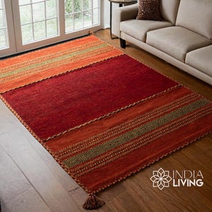 Red Kilim Rug Indian Artistic Handmade Moroccan Inspired Ethnic Living ...