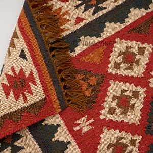 Native American Red Kilim Rug, Navajo Outdoor Area Rug, Aztec Native ...
