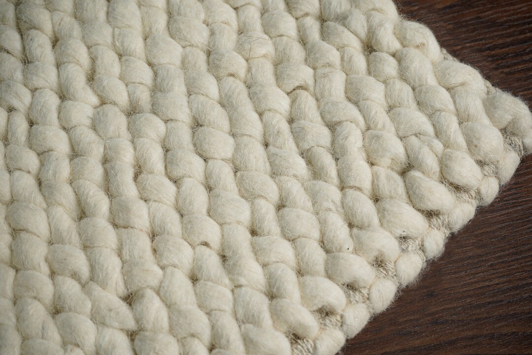 Hand Knotted Ivory Scandinavian Chunky Loop Indoor Wool Rug, Cozy ...