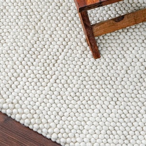Chunky Looped Fluffy Ivory Wool Rug, Soft Scandinavian Decor Indoor ...