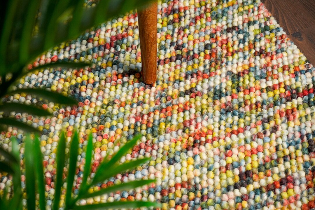 Rainbow Chunky Wool Loop Rug Hand Knotted, Multi Coloured, Soft, Funky ...