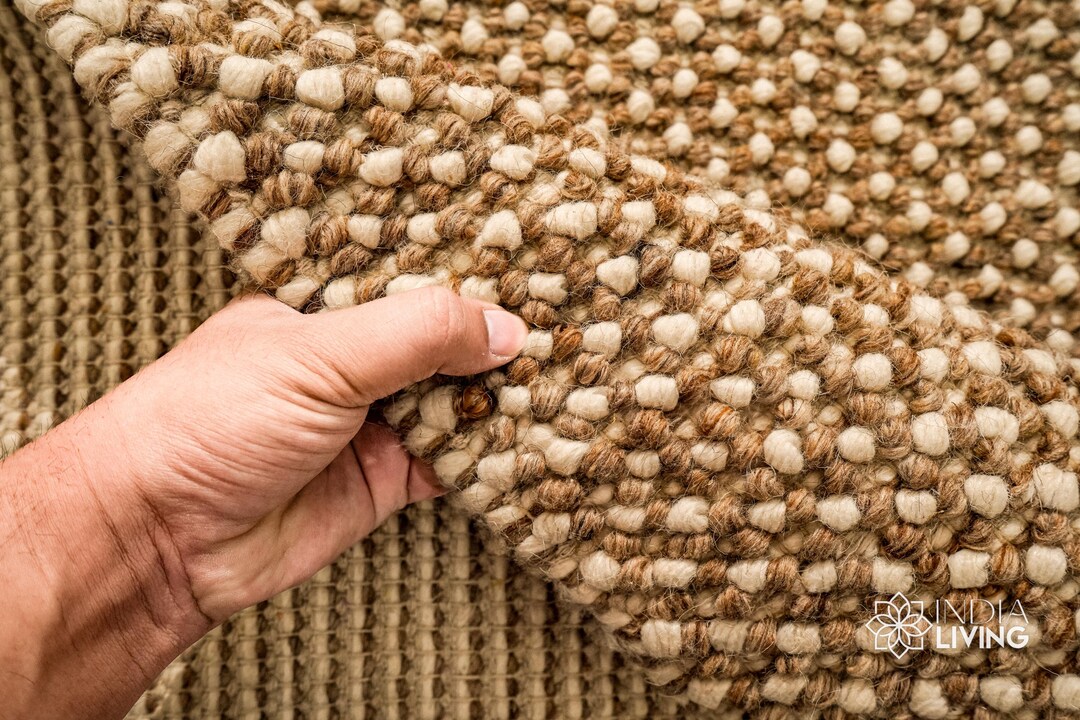 Beige White Chunky Looped Wool Rug - Scandinavian Hand Made Fluffy Soft ...