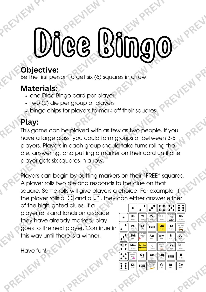 Alphabet Dice Bingo Game | Phonics | Beginning Sound - Etsy