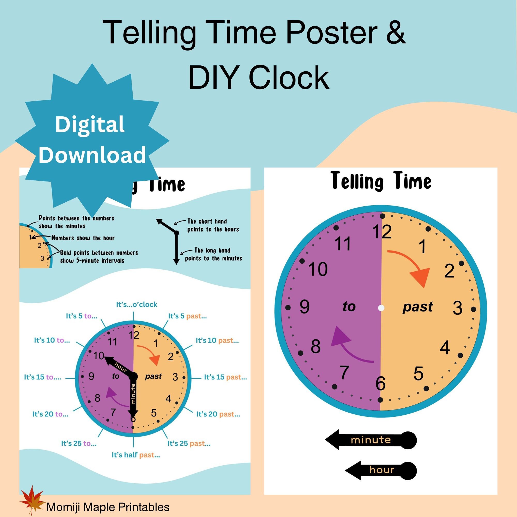 Telling Time Poster & DIY Clock for Homeschool or Classrooms - Etsy