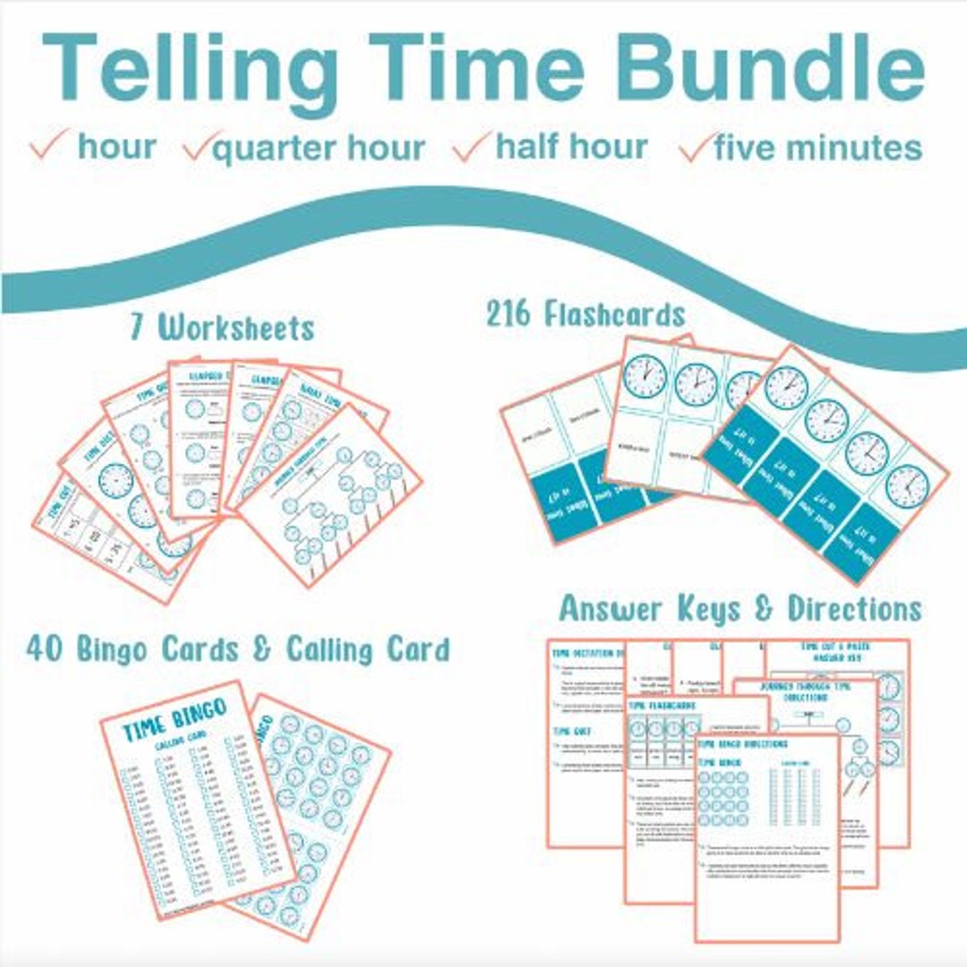 Telling Time Worksheet Bundle Hour Half Hour Quarter Hour Five Minutes ...