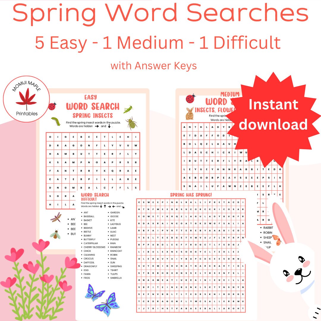 Spring Word Searches | Holiday Activity | 3 Difficulty Levels | Puzzles ...