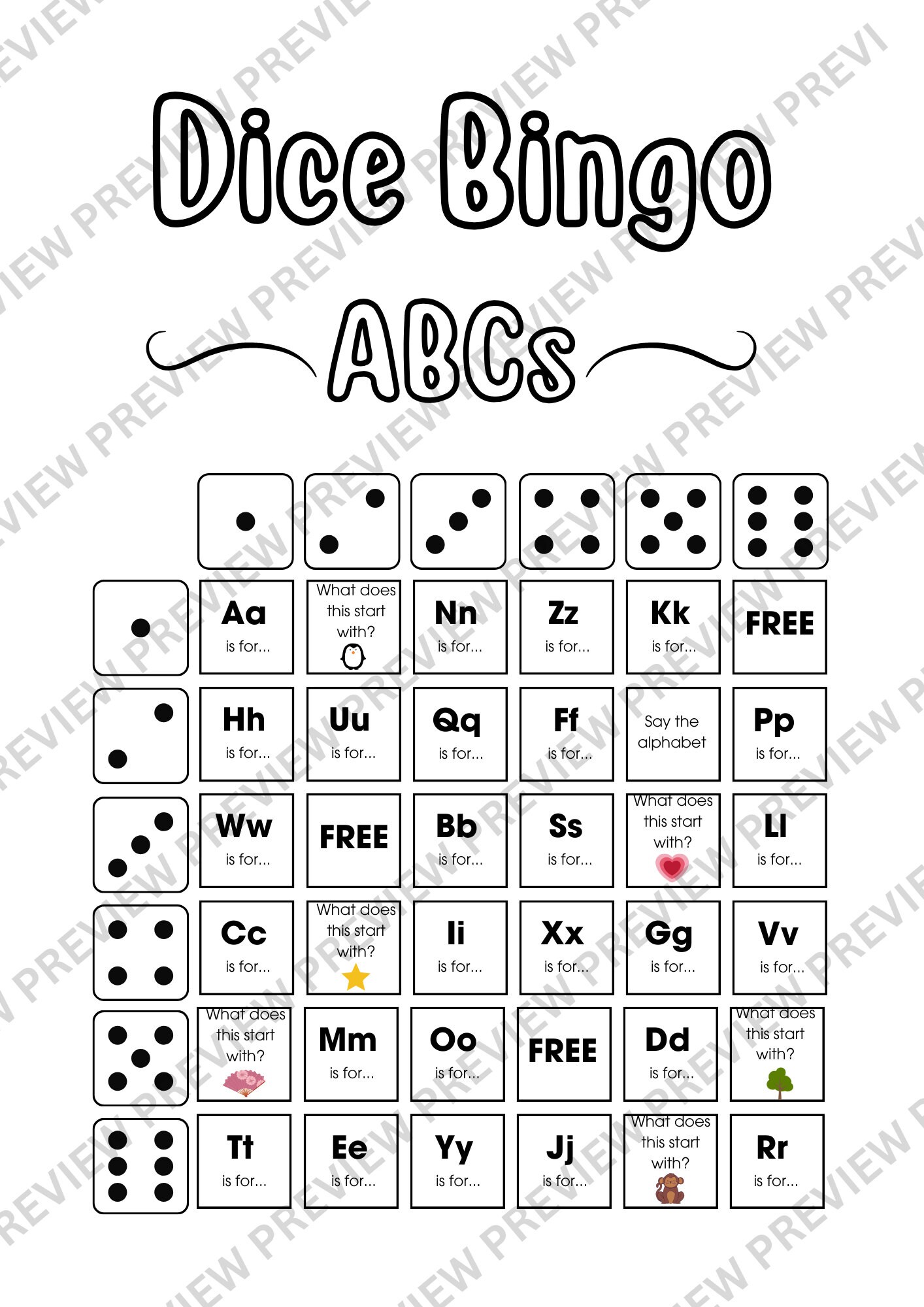 Alphabet Dice Bingo Game Phonics Beginning Sound - Etsy