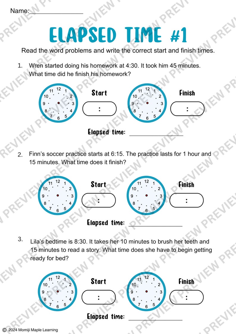 Telling Time Worksheet Bundle Hour Half Hour Quarter Hour Five Minutes ...