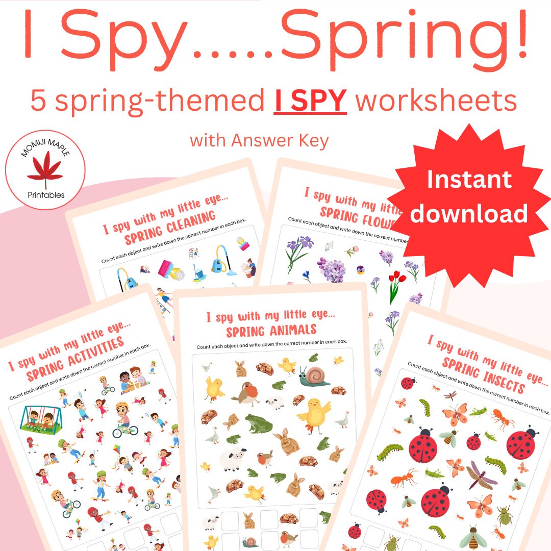 I Spy Game | 5 Worksheets | 1 Answer Key | Spring Party Activity ...