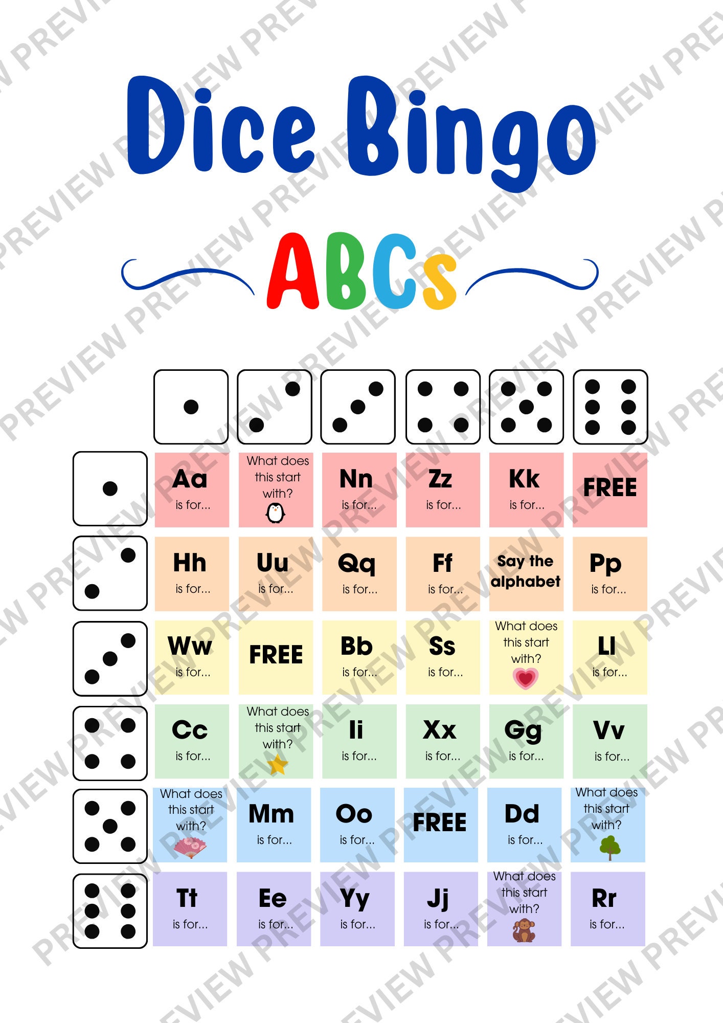 Alphabet Dice Bingo Game Phonics Beginning Sound - Etsy