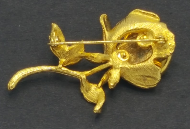Vintage Gold & Rhinestone Rose Brooch - Etsy