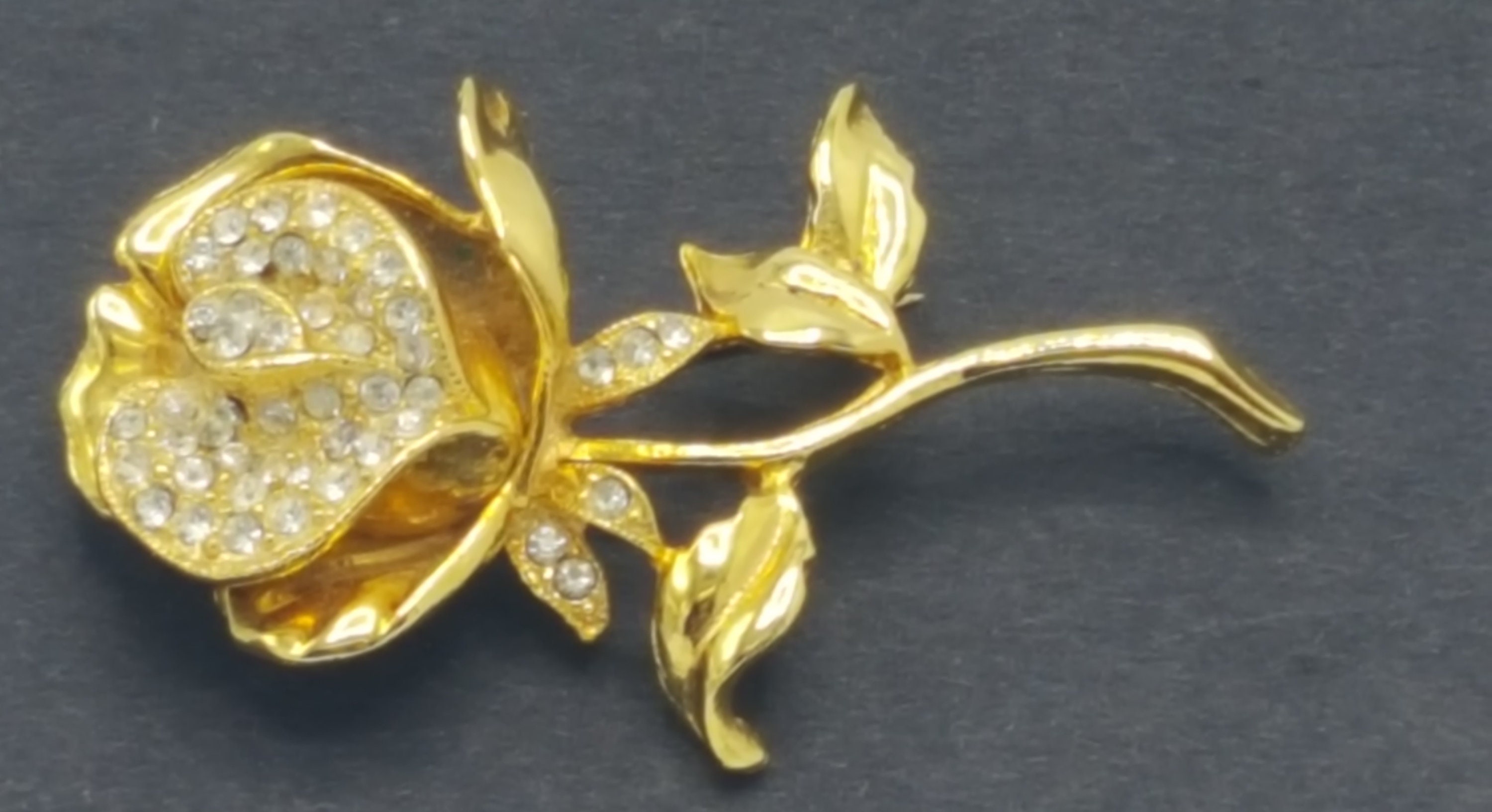 Vintage Gold & Rhinestone Rose Brooch - Etsy