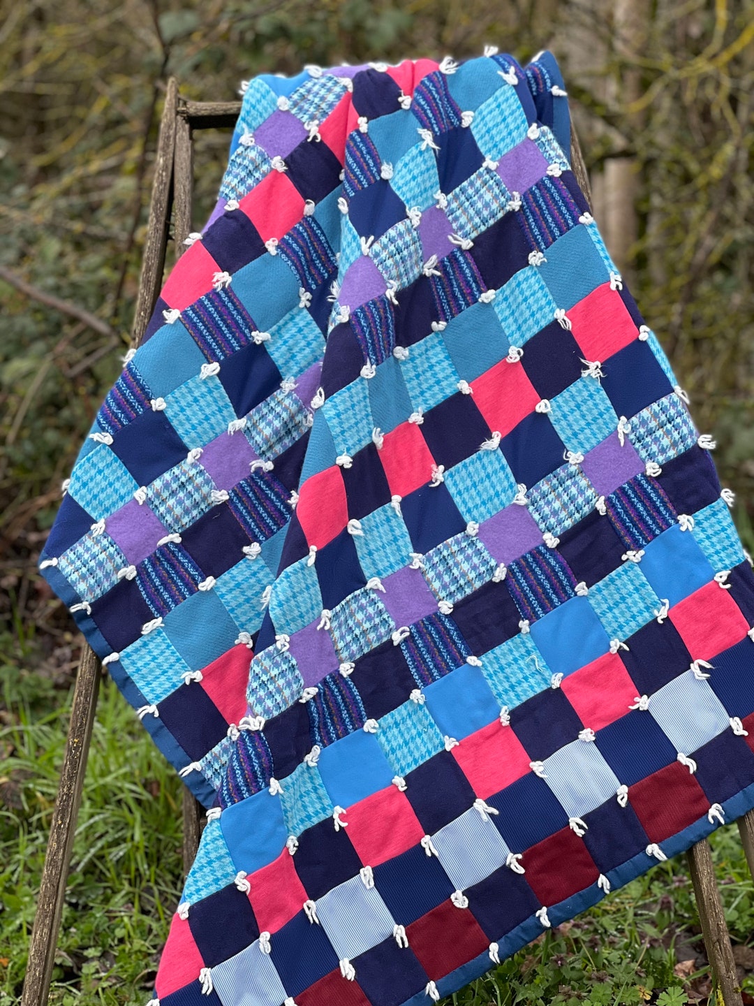 Vintage Patchwork Lap Quilt: Rustic Handmade Navy Blue Throw (48" X 66 ...