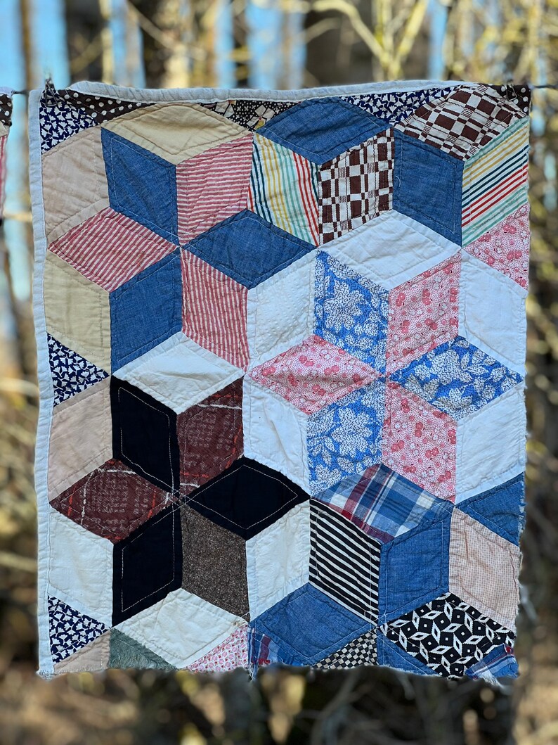 Vintage Star Quilt Piece Tumbling Block Quilt Patchwork - Etsy