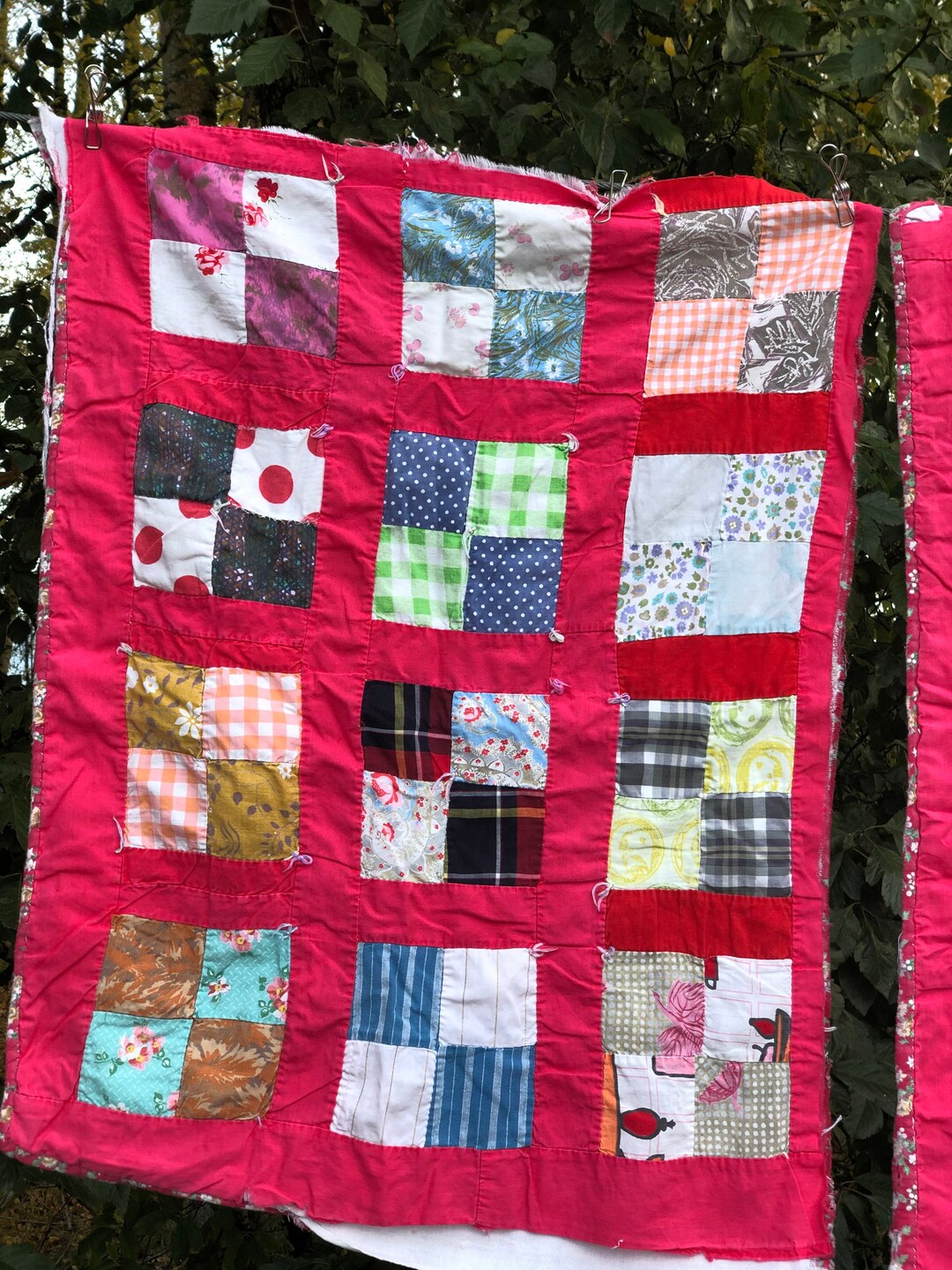 Red and White Patchwork Quilt Piece, Vintage Quilt Piece, Cutter Quilt ...