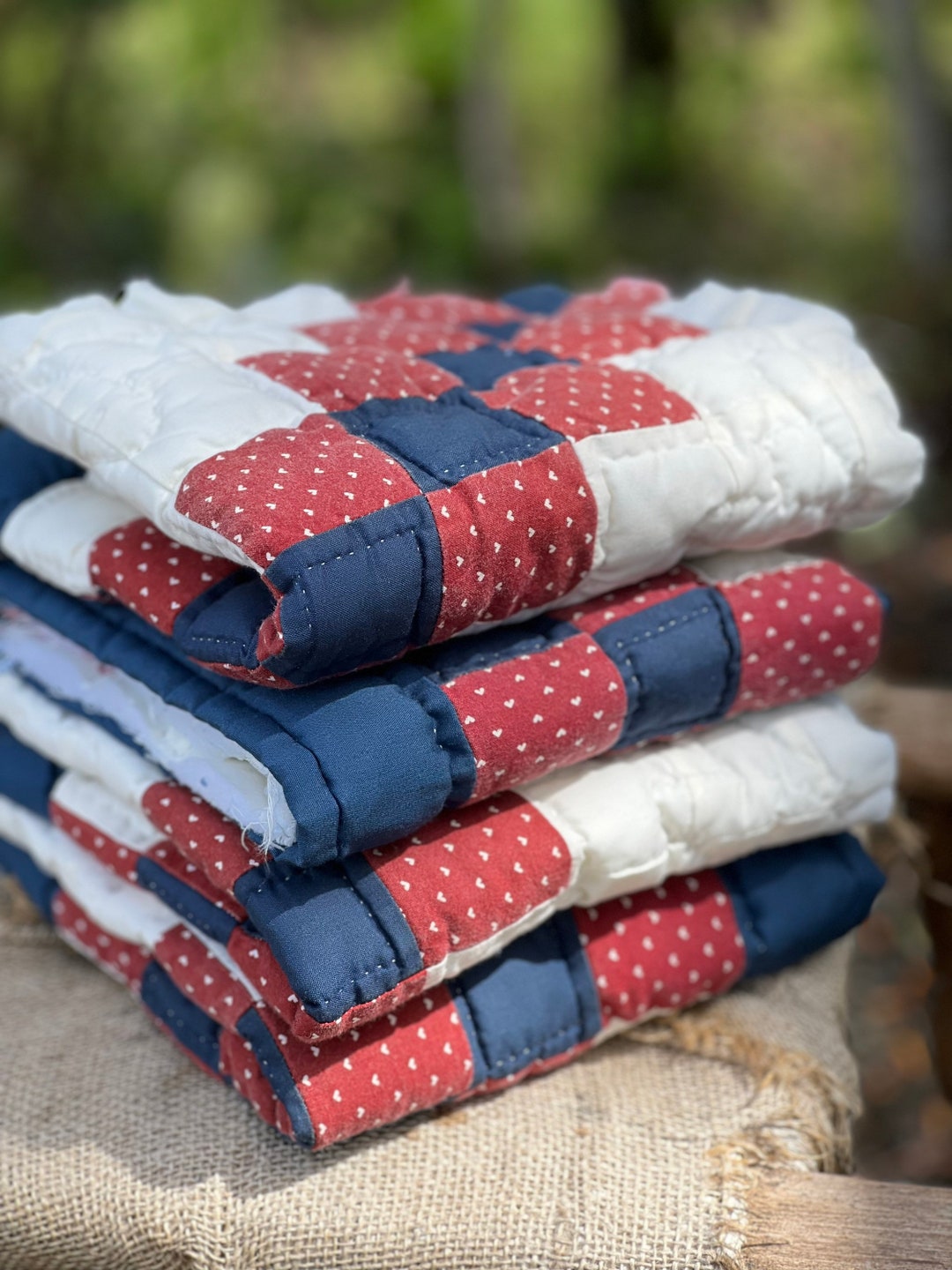 Primitive Quilt Piece, Red, White Blue Quilt Piece, Patriotic Quilt ...