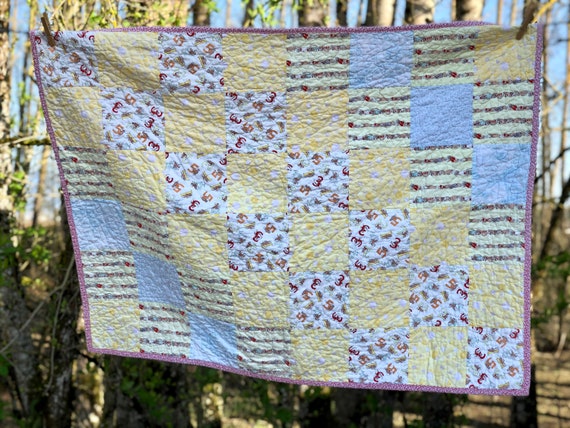 Yellow Patchwork Quilt Yellow Baby Quilt Monkey Quilt 123 | Etsy