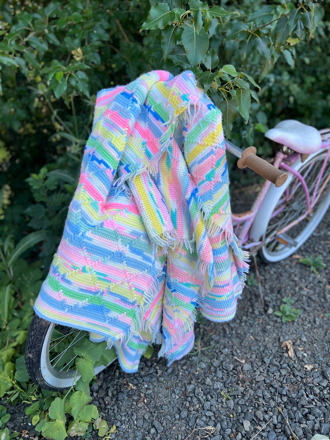 Beautiful, Vintage, Heavy, Pastel Afghan, Vintage Afghan, Blue Yellow ...