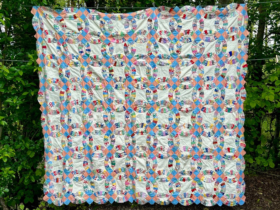 Beautiful Large Wedding Ring Quilt TOP, Unfinished Quilt, Feed Sack ...