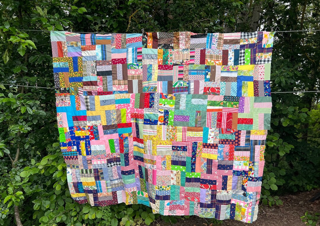Funky and Fun Mid Century Quilt Top, Quilt Fabric, Patchwork Quilt Top ...