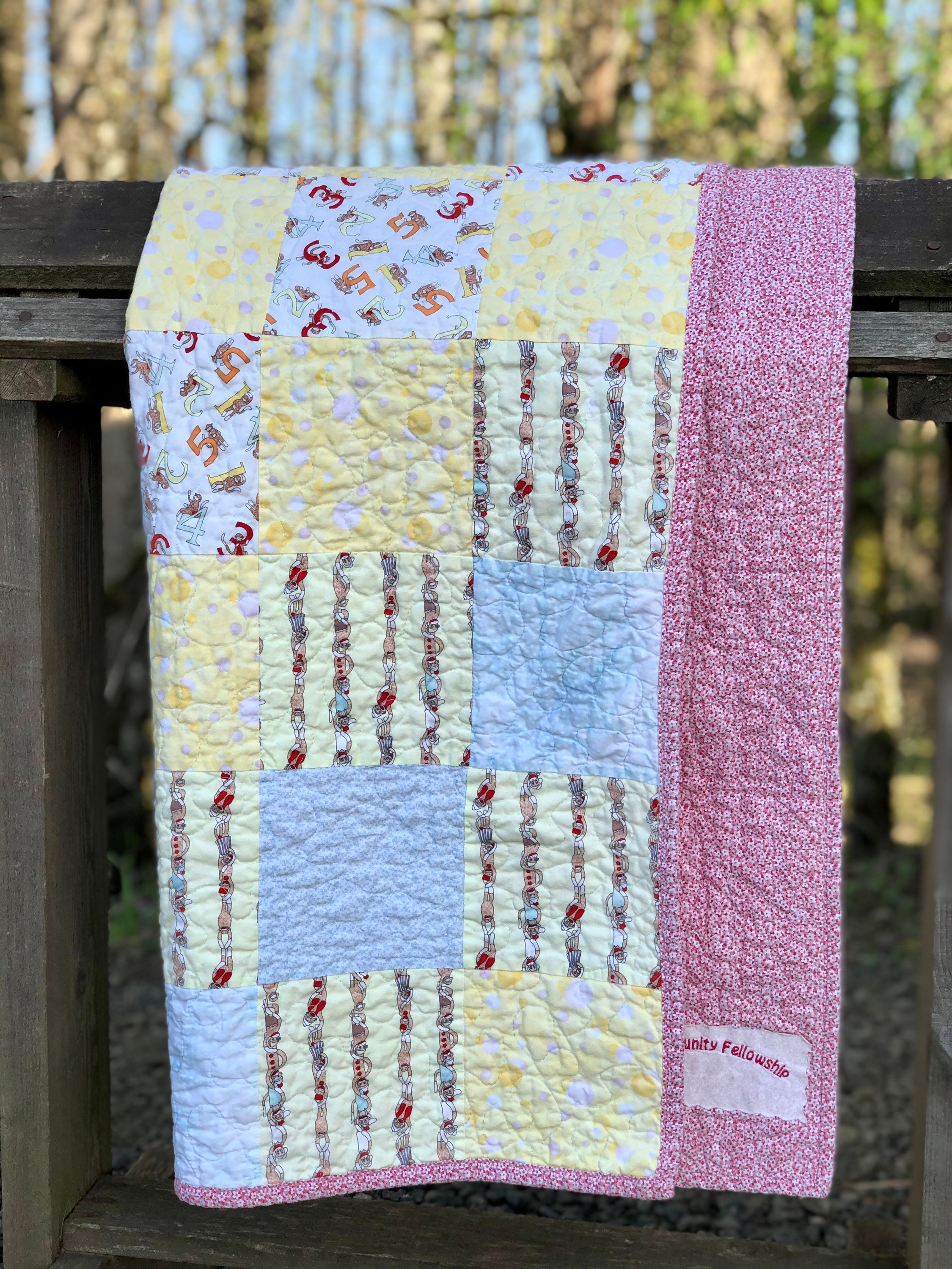 Yellow Patchwork Quilt Yellow Baby Quilt Monkey Quilt 123 | Etsy