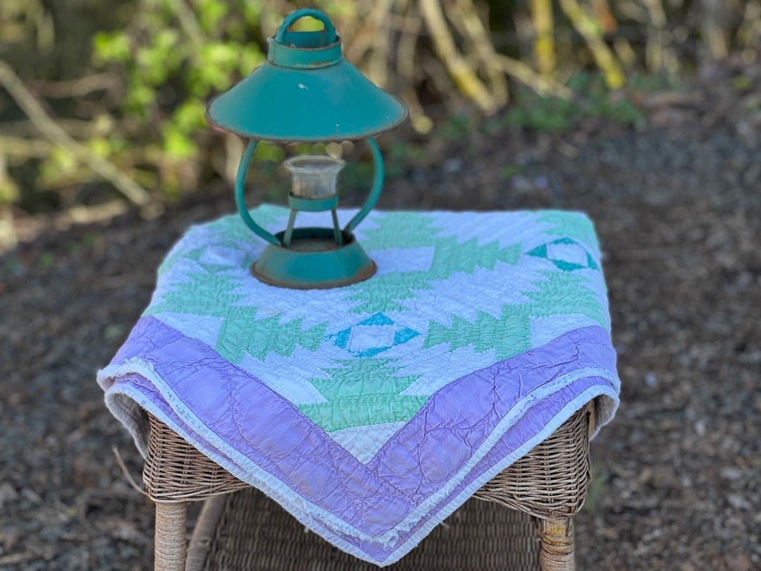 Charming Mint Green, White and Lavender Quilt Piece, Patchwork Quilt ...