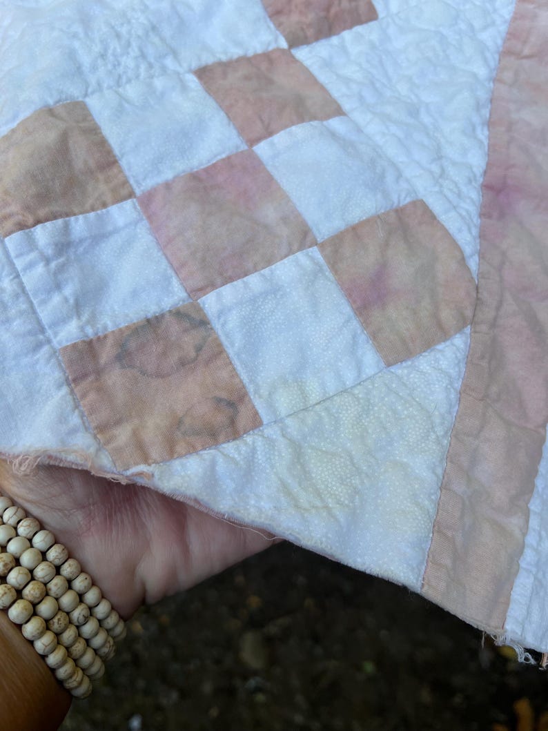 Vintage Tan & White Patchwork Quilt Piece: Shabby Chic Crafter Supply ...