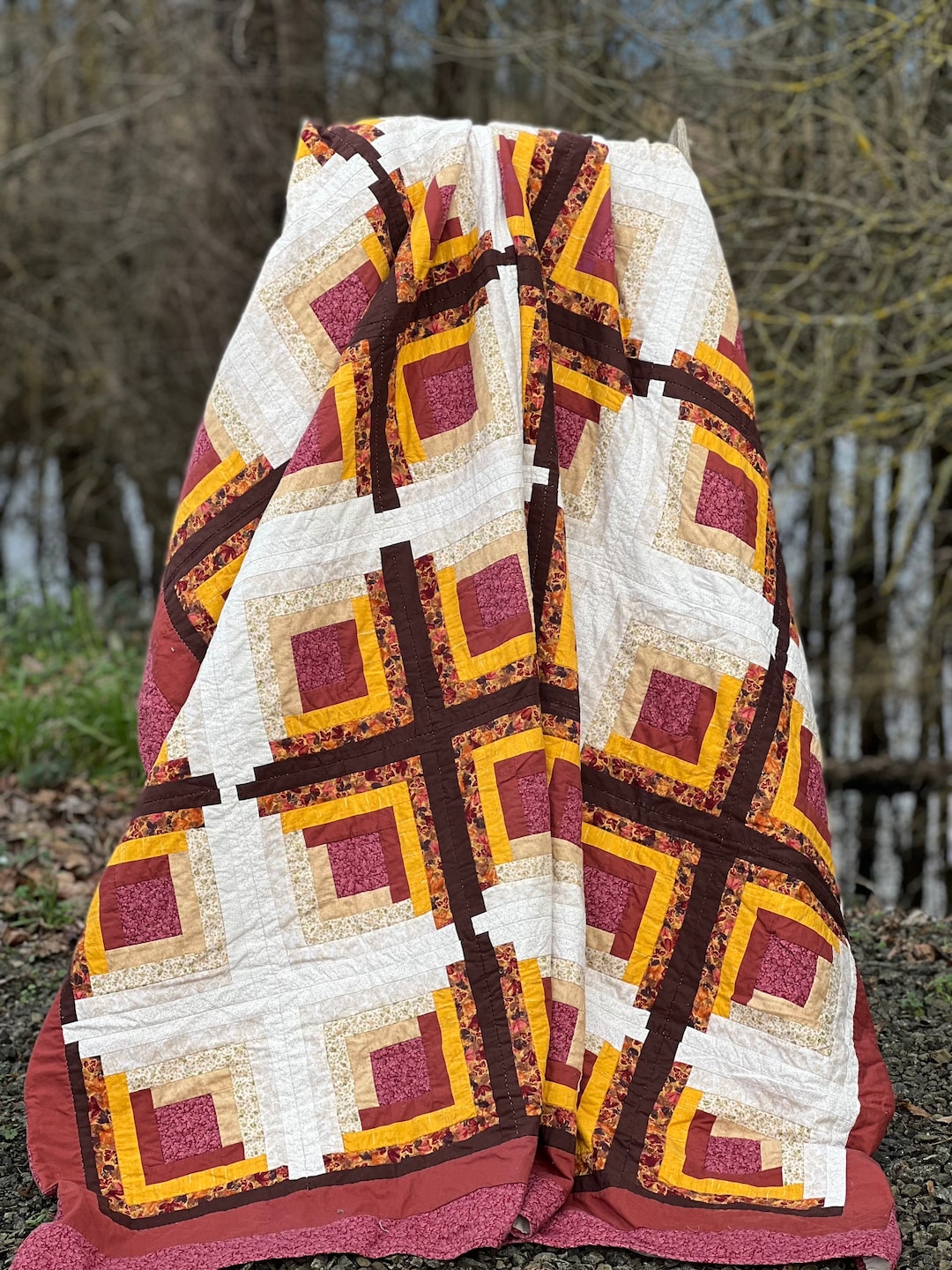 Vintage Quilt, Paisley Quilt, Patchwork Quilt, Blue Rust Tan Green ...