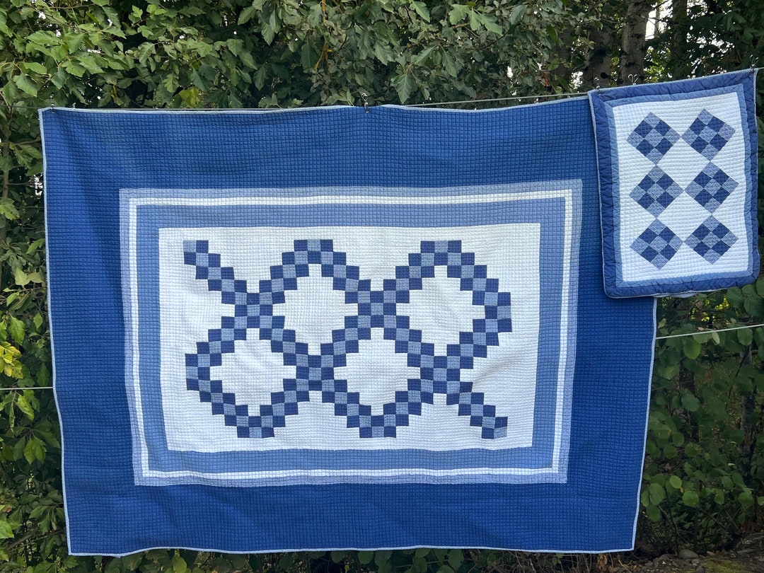 Previously Loved Blue and White Patchwork Quilt and Sham, Blue and ...