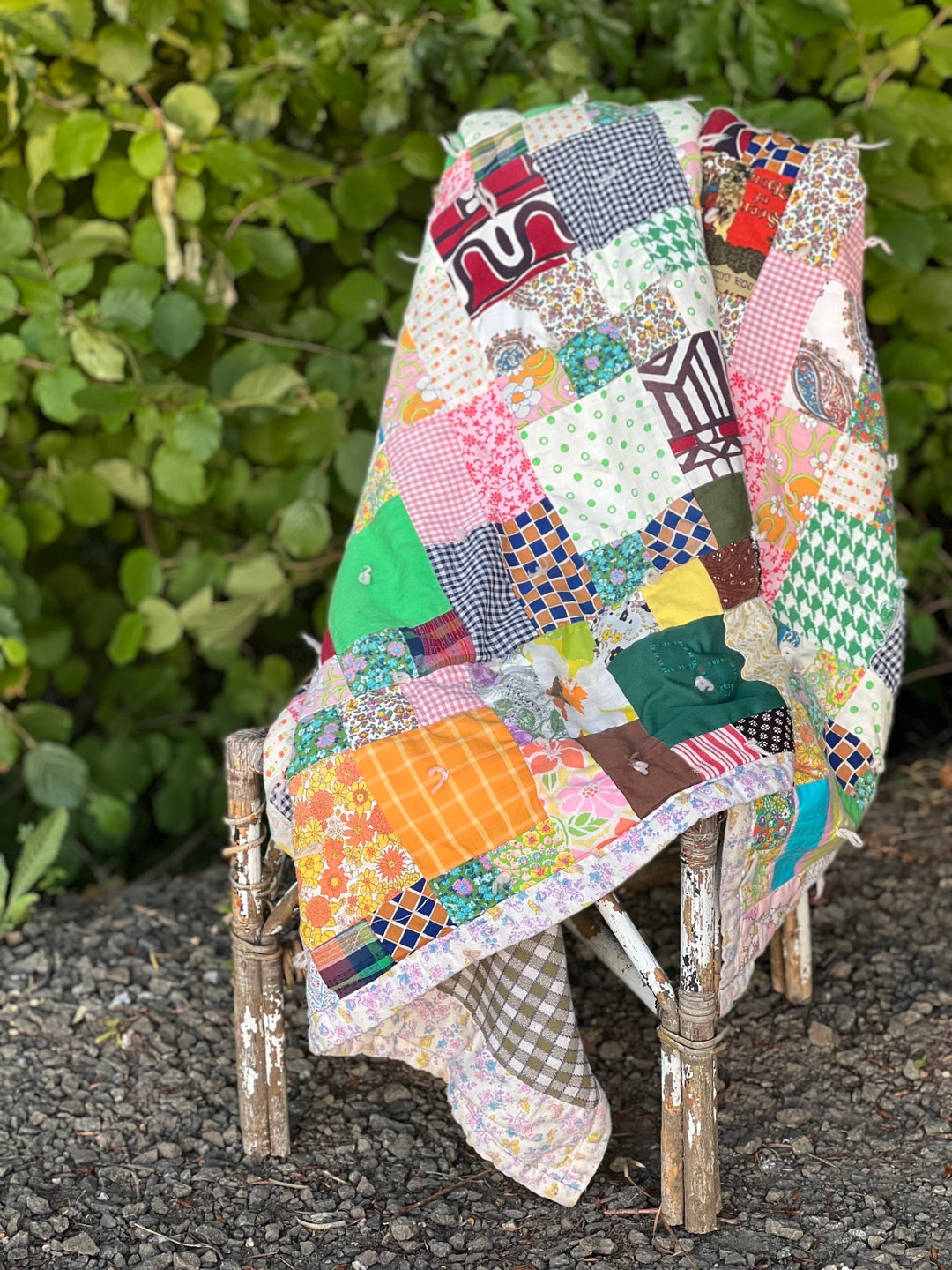 Vintage Patchwork Quilt, Old Quilt, Handmade Quilt, 1960's or 70's ...