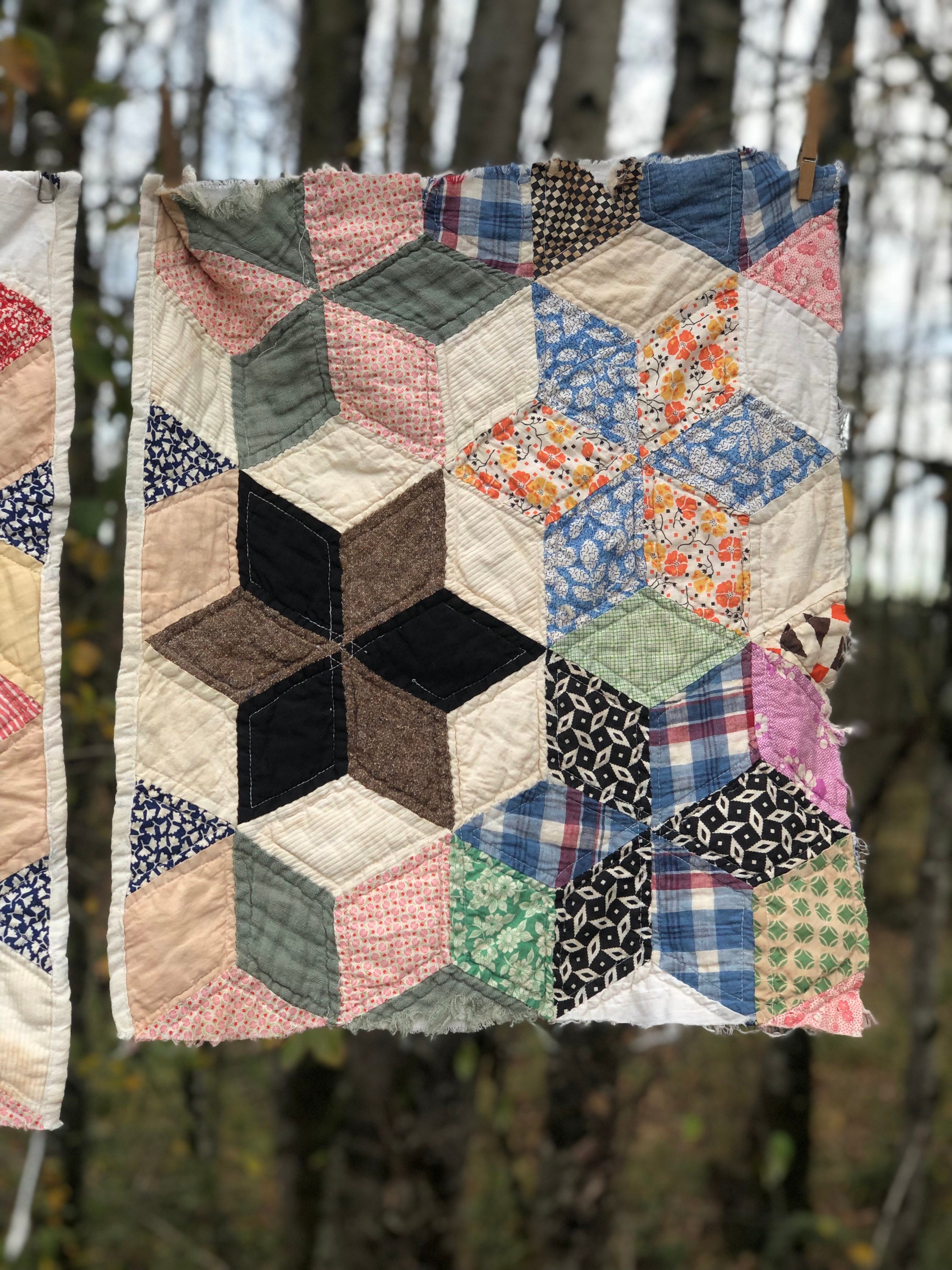 Vintage Star Quilt Piece Tumbling Block Quilt Piece | Etsy