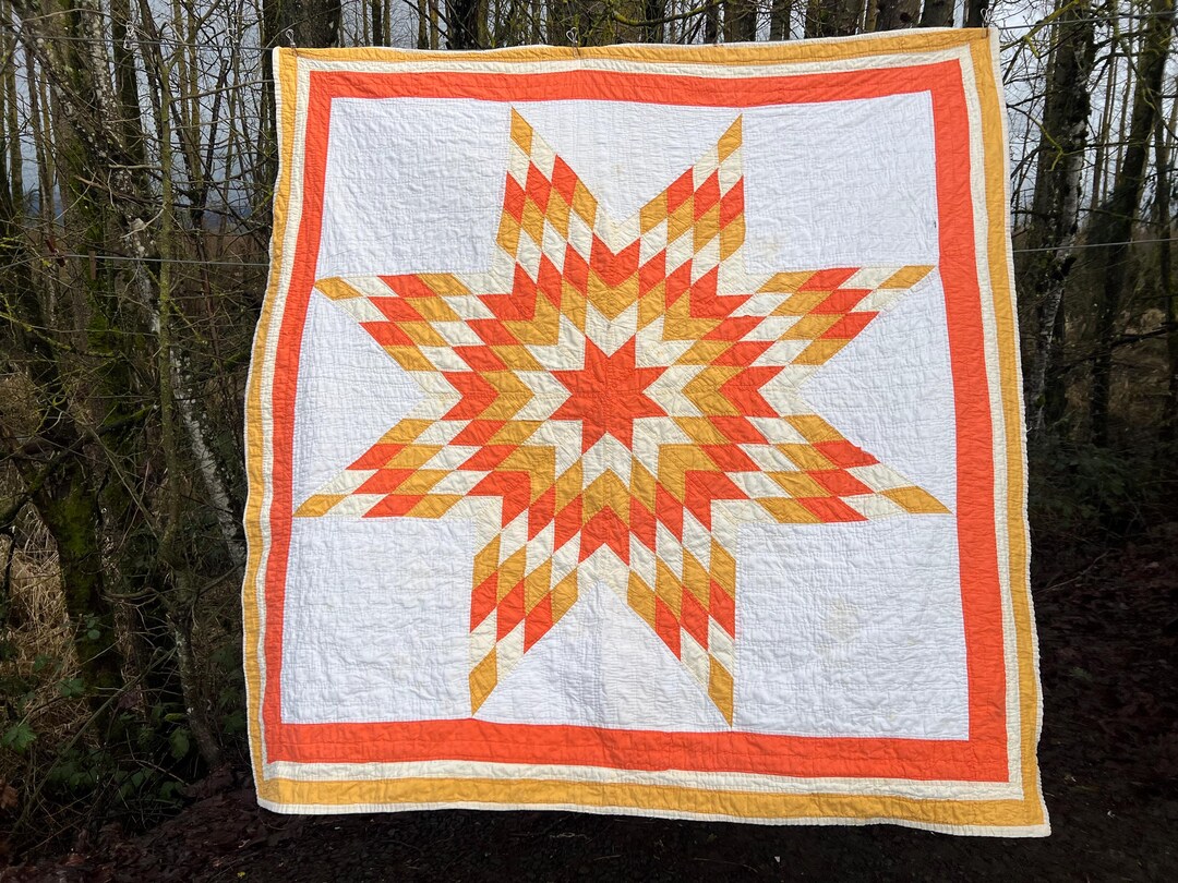 Charming Texas Star Quilt, Lone Star Quilt, Vintage Quilt, Quilts ...