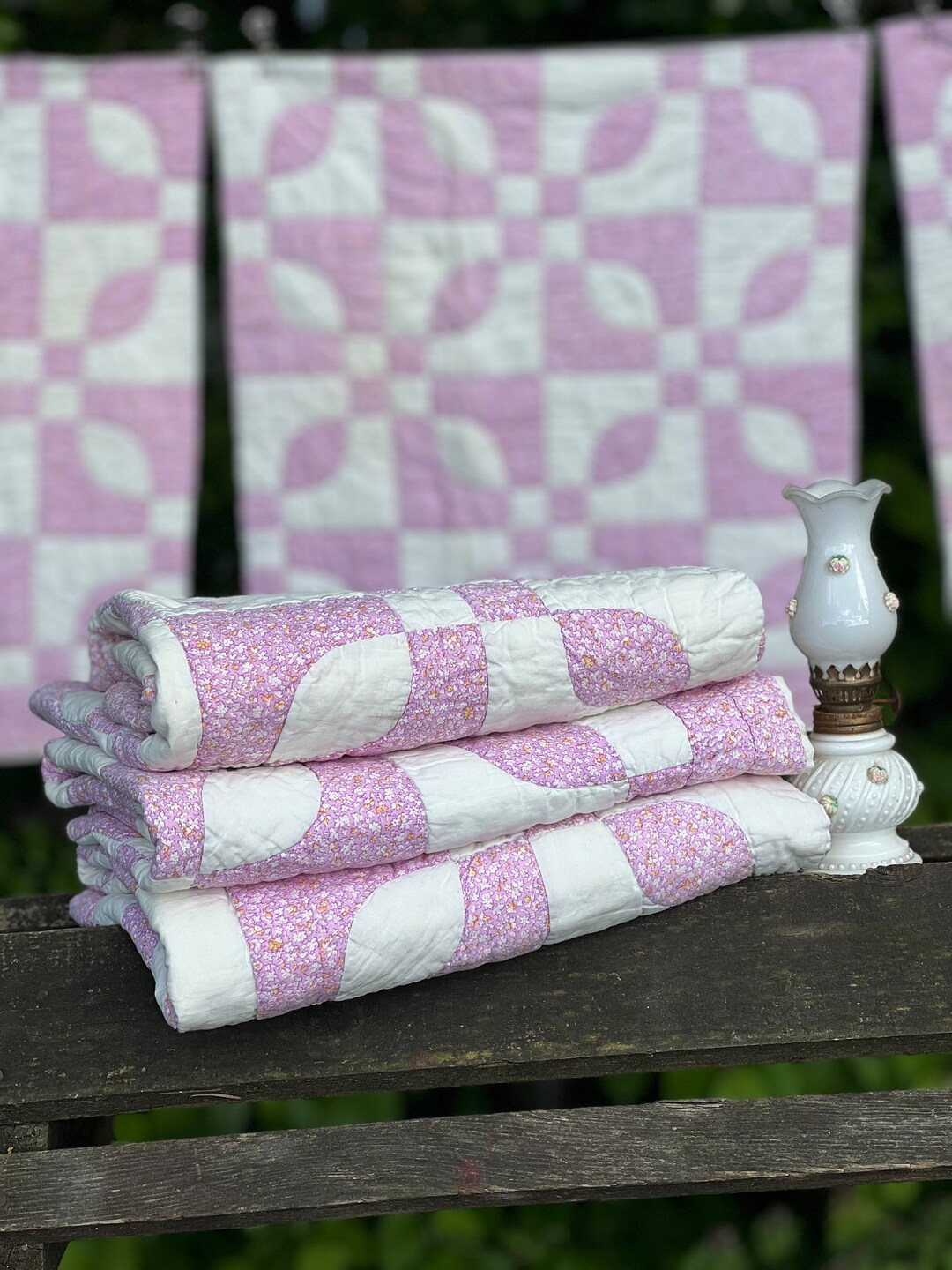B) Beautiful Lavender & White Floral Patchwork Quilt Piece, Crafters ...