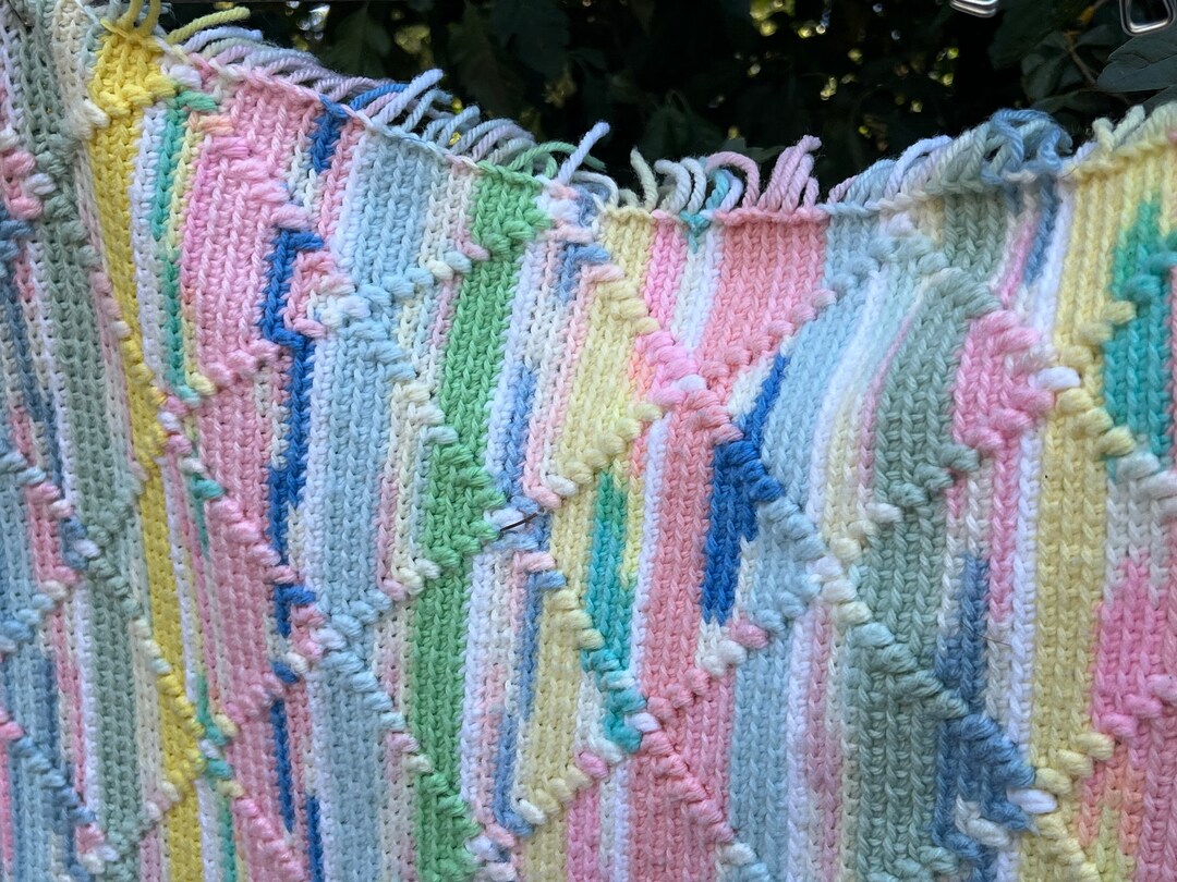 Beautiful, Vintage, Heavy, Pastel Afghan, Vintage Afghan, Blue Yellow ...