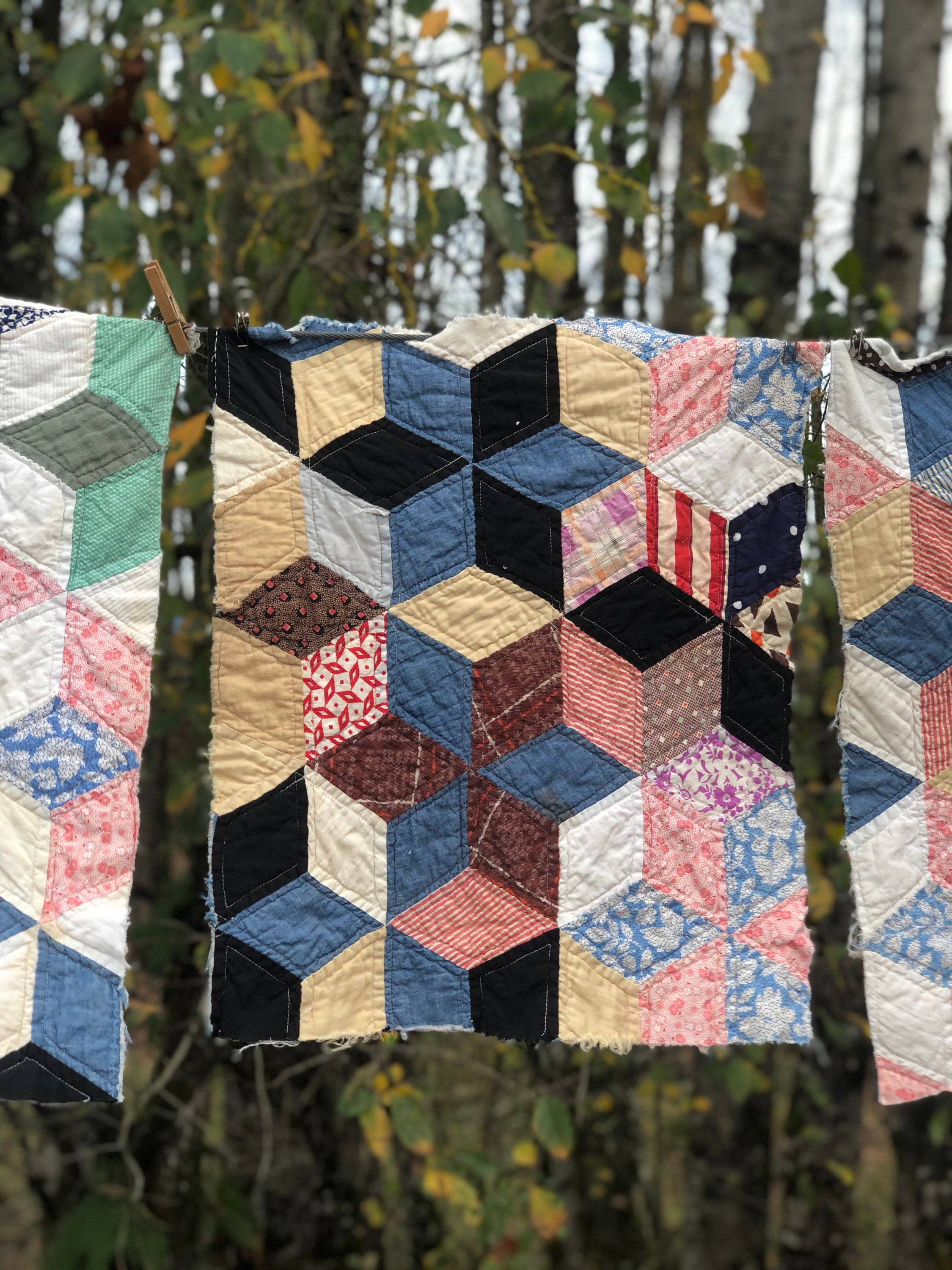 Vintage Star Quilt Piece Tumbling Block Quilt Piece | Etsy