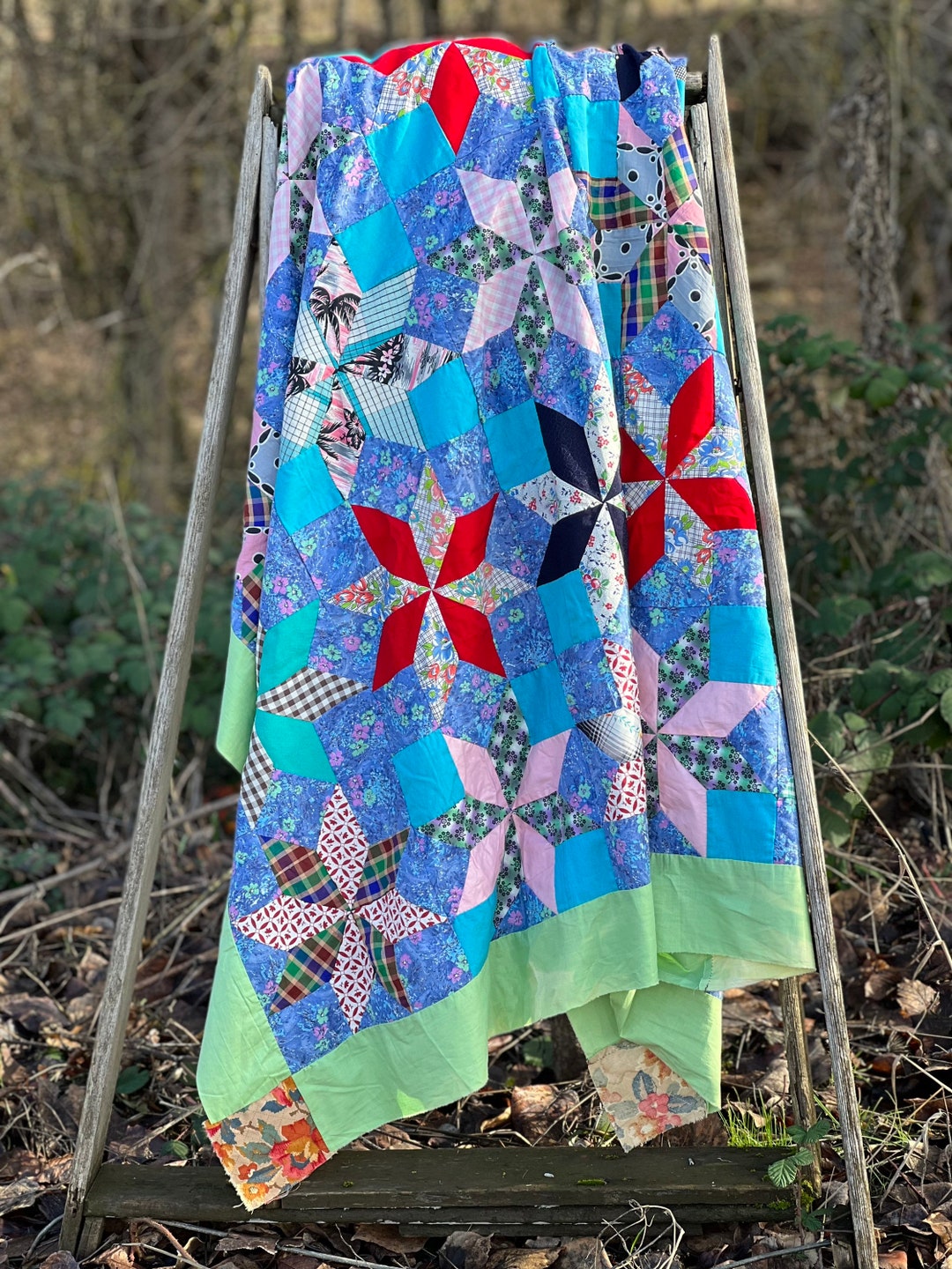 Star Quilt Top, Tumbling Block Quilt Top, Unfinished Quilt Top ...