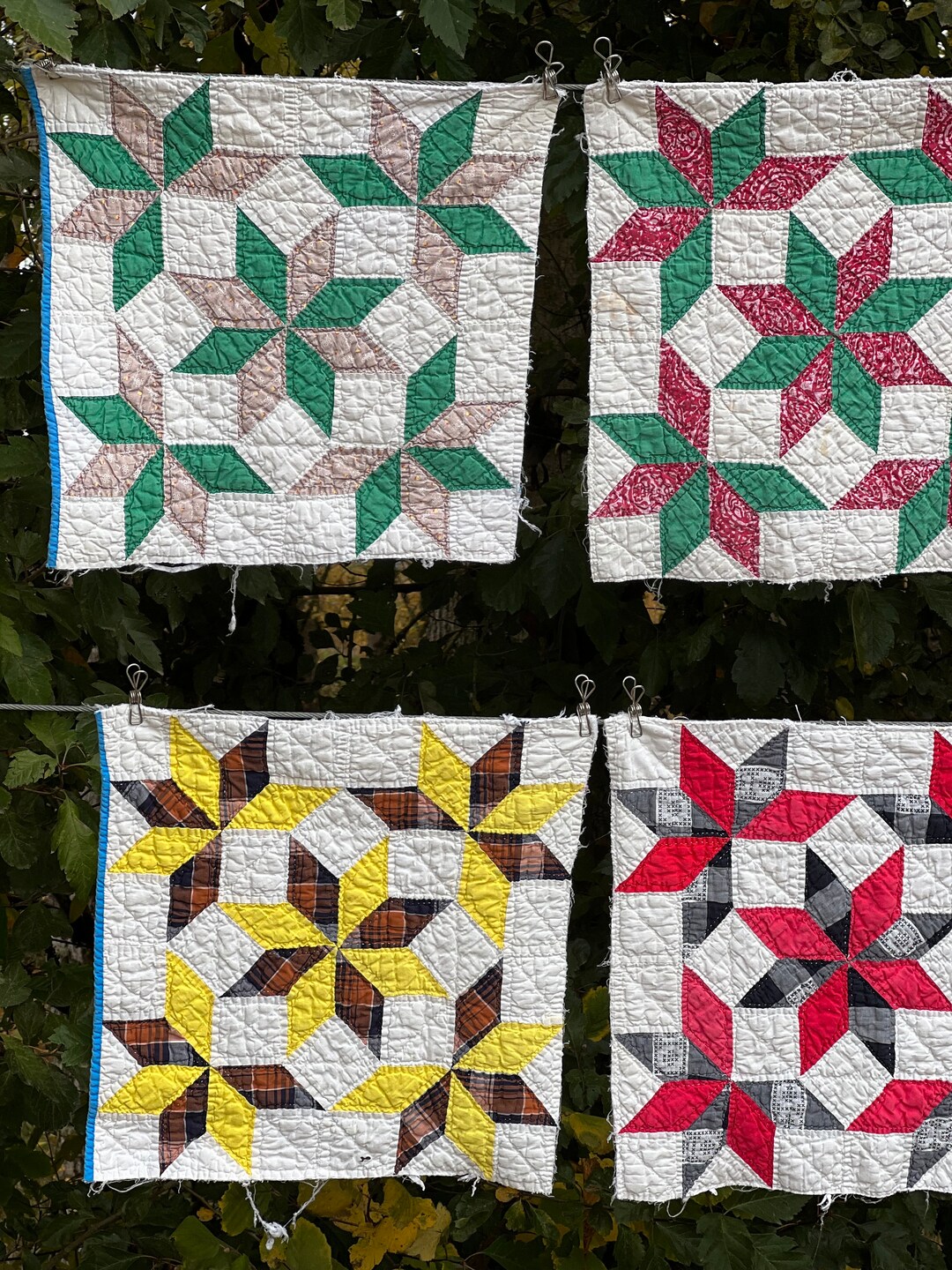 A Handmade Star Quilt Piece, Hand Quilted Old Quilt Piece, Cutter Quilt ...