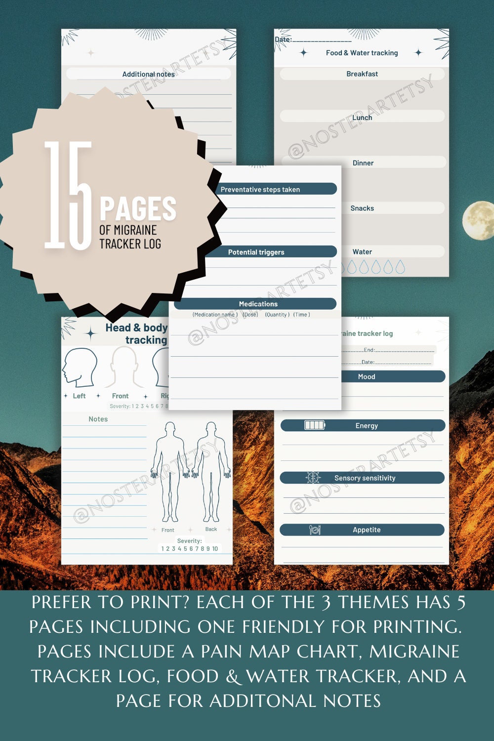 Migraine Chart Tracker - Health Log Medical Tracker Digital Download 3 ...