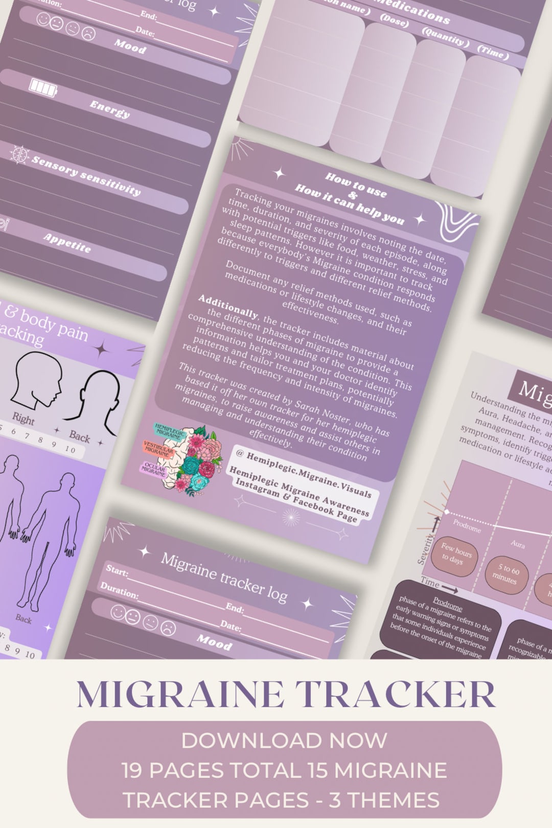 Migraine Chart Tracker Digital Download 3 Color Themes With Bonus ...