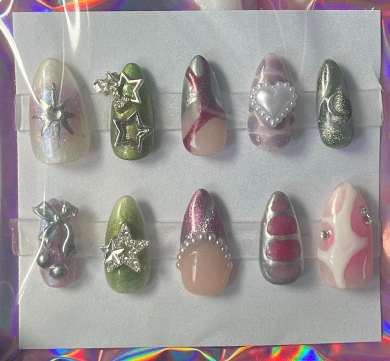 Hand Made Custom Press on Nails, Multiple Colors, Detailed Design ...