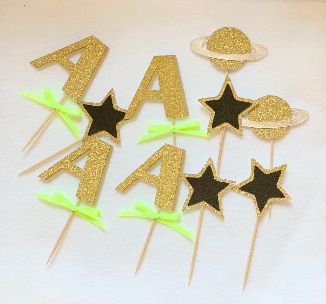 Personalized Galaxy Outer Space Cupcake Toppers Glittery Gold - Etsy UK