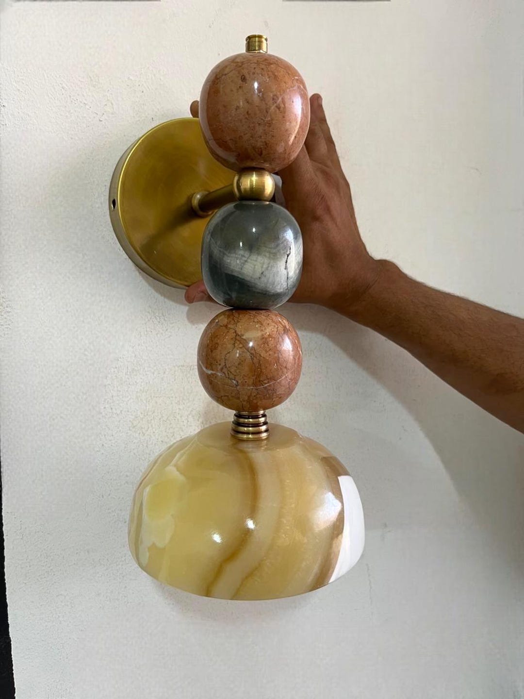 Marble Stone Wall Sconce Handcrafted Marble & Brass Light Fixture ...