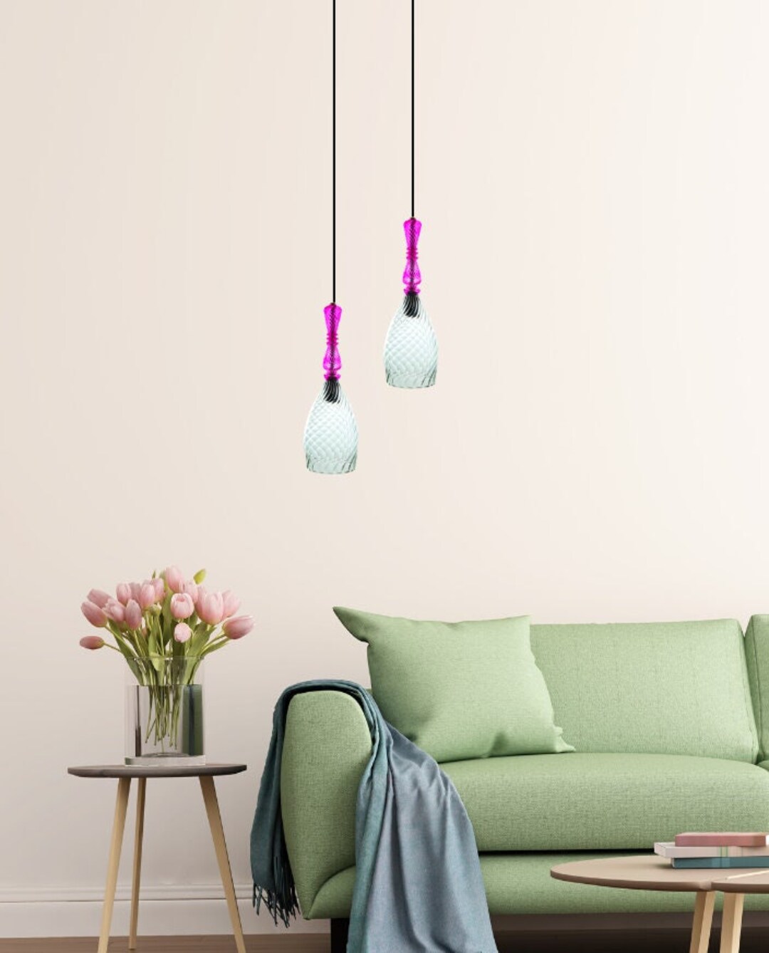 GLASS ART Modern Multicolored HANDMADE Deco Light Fixture , Hanging ...