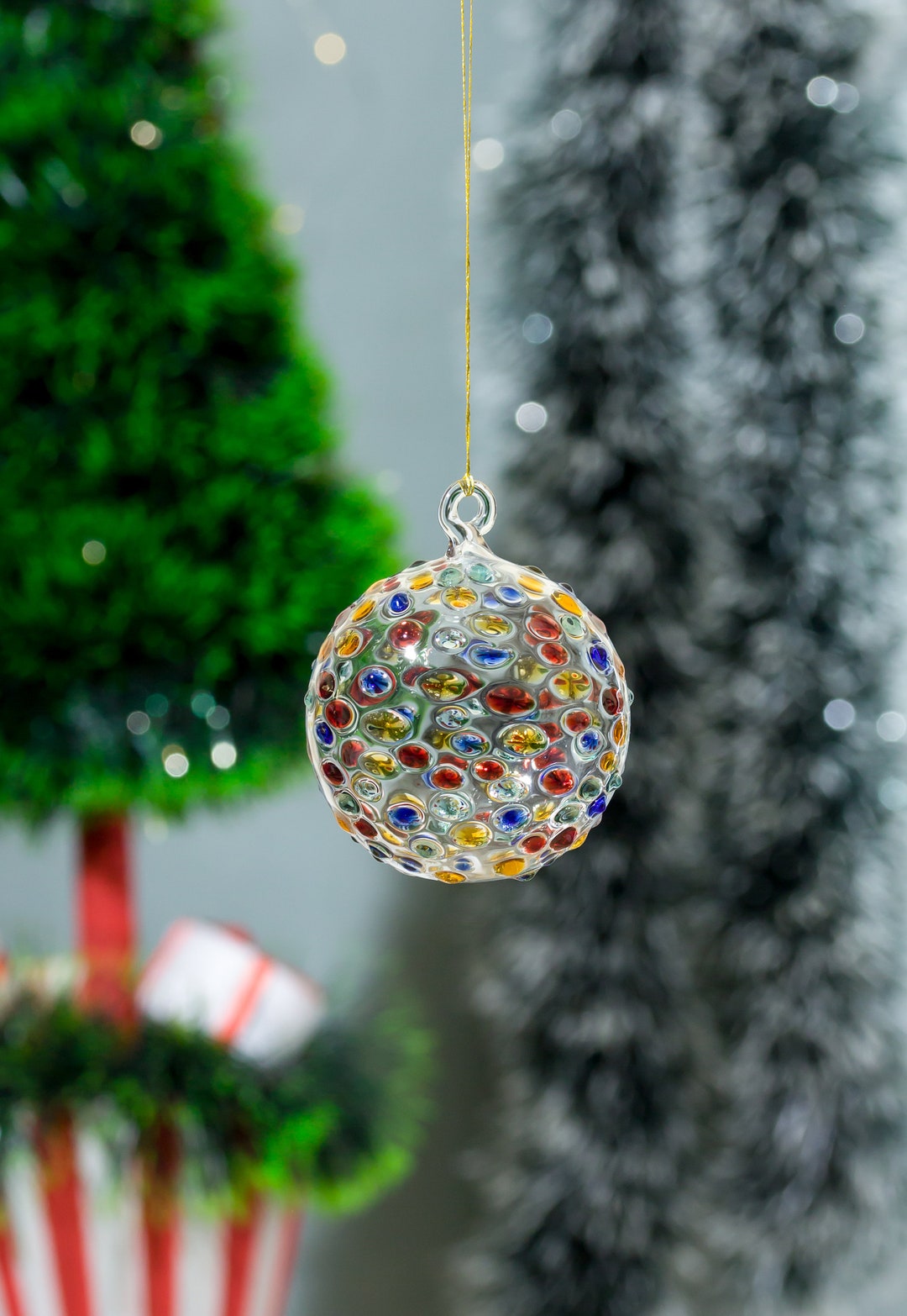 Multicolored Tree Topper Glass Ornament , Glass Christmas Ornament for ...